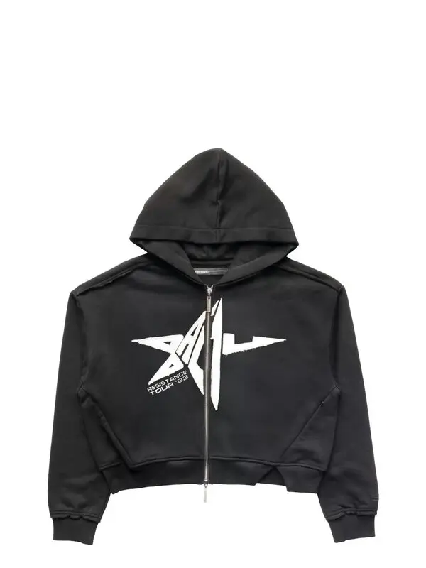 SPENCER BADU Distressed Zip-up Long-sleeved Hoodie - Black