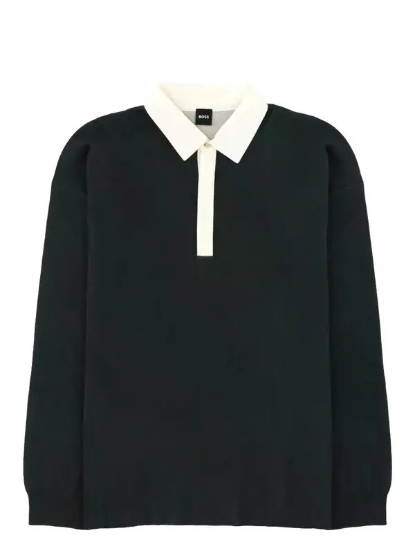 BOSS H-cenito Contrast-collar Long-sleeved Polo Shirt - Black