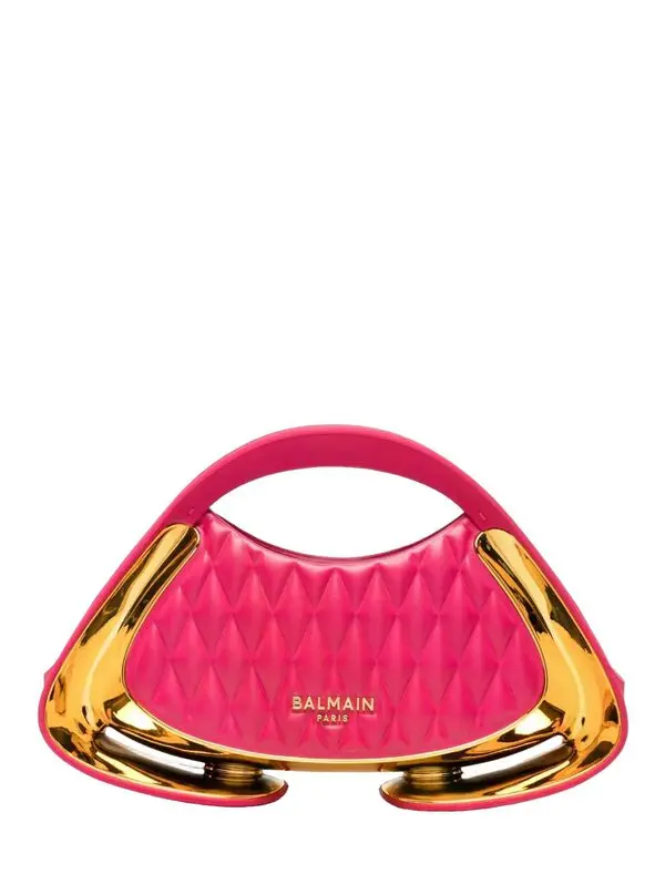 Balmain Quilted Clutch With Metallic Trim - Pink
