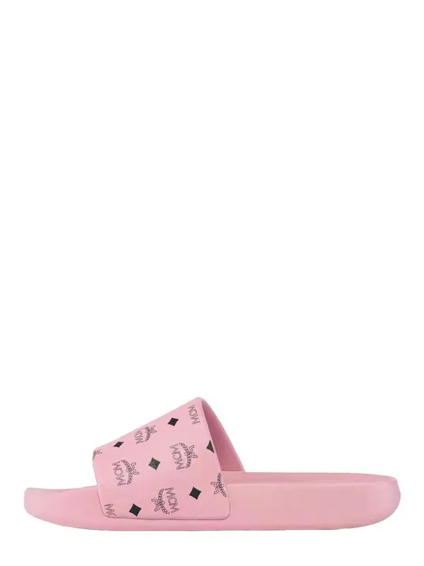 Mcm Monogram-print Slides - Pink