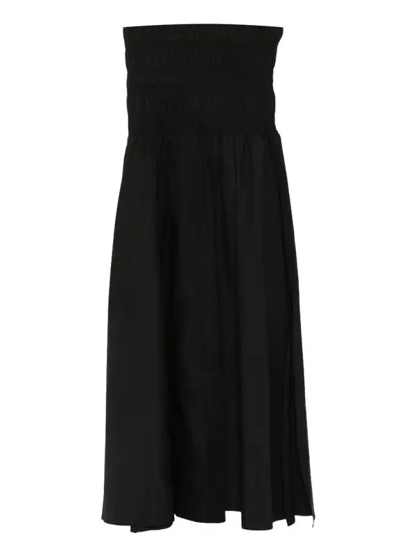 Closed Pleated Maxi Skirt With Smocked Waistband - Black