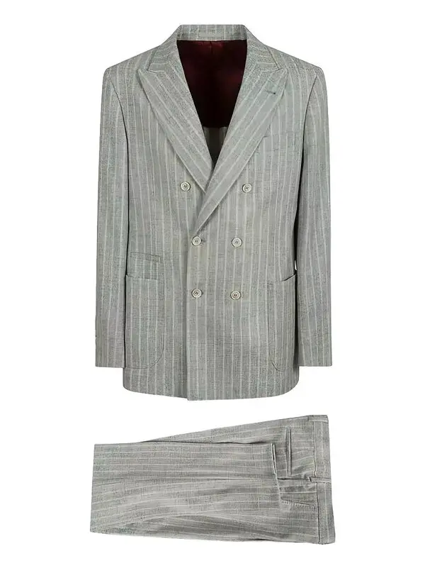 Brunello Cucinelli Pinstripe Double-breasted Suit - Grey