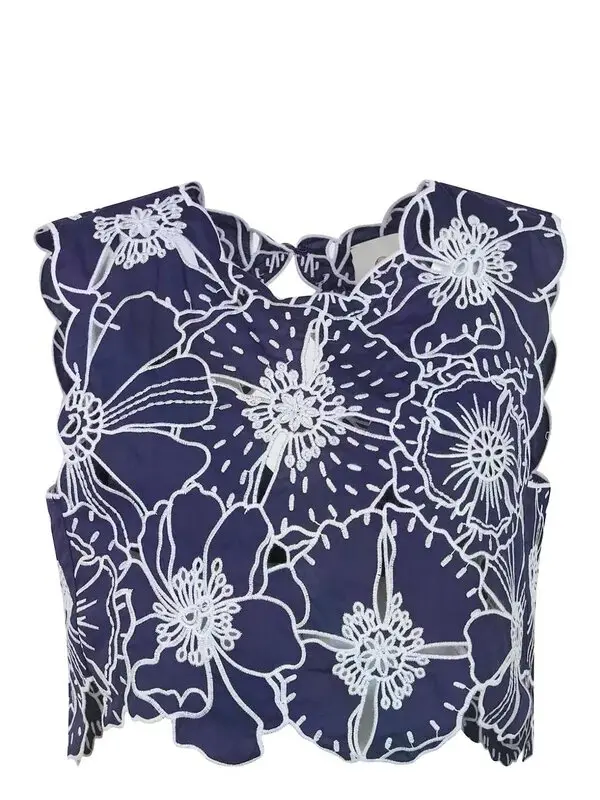Farm Rio Richelieu Embroidered-floral Top - Blue