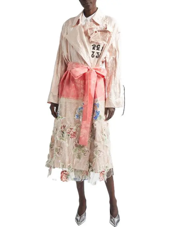 Erdem Embellished Textured Satin Trench Coat - Cameo Pink
