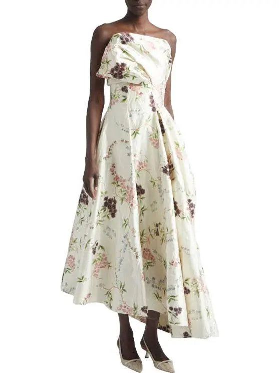 Erdem Floral Print Asymmetric Crushed Satin Cloud Dress - French Chintz Multi White