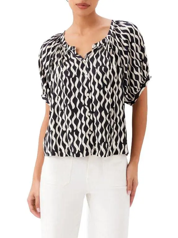 Karen Kane Satin Button-up Top - Print