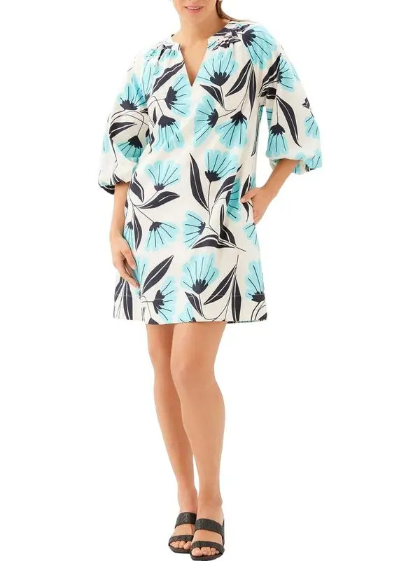 Karen Kane Puff Sleeve Cotton Peasant Mini Dress - Print