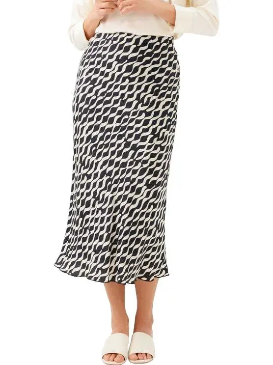 Karen Kane Abstract Print Satin Bias Cut Midi Skirt - Black/white Print