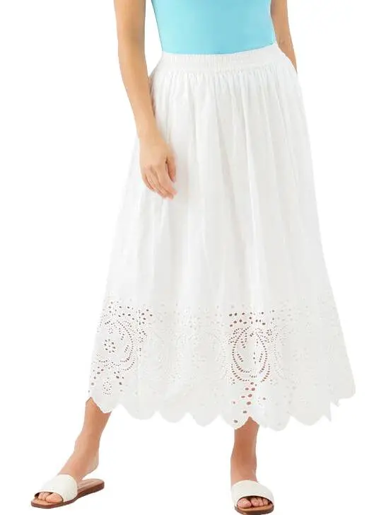 Karen Kane Embroidered Eyelet Cotton Midi Skirt - Off White