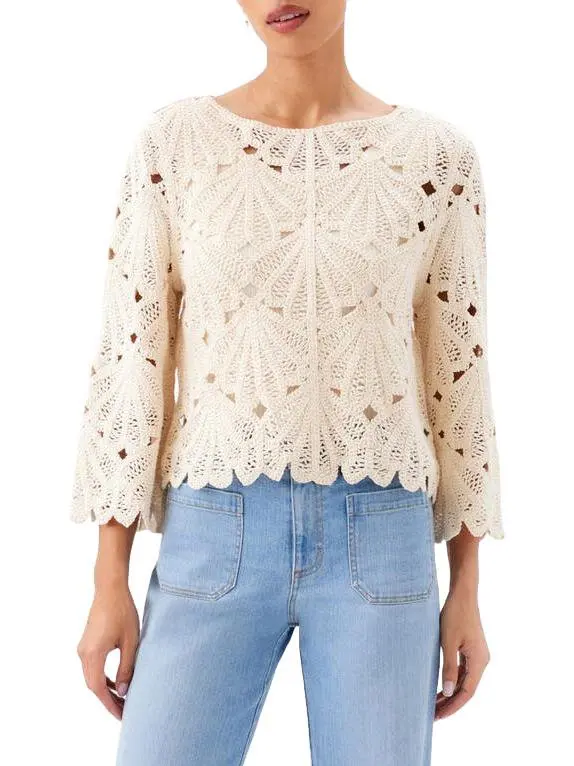 Karen Kane Crochet Flare-sleeve Top - Natural