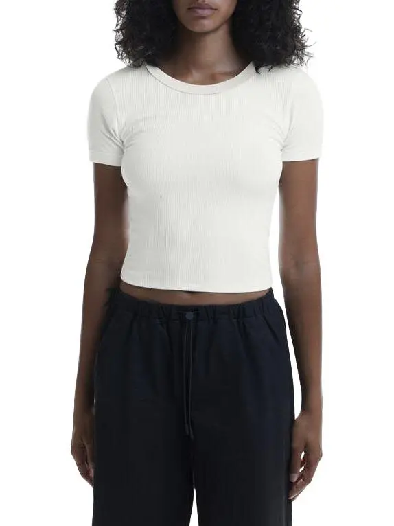 On Ribbed Knit Cropped T-shirt - Ivory