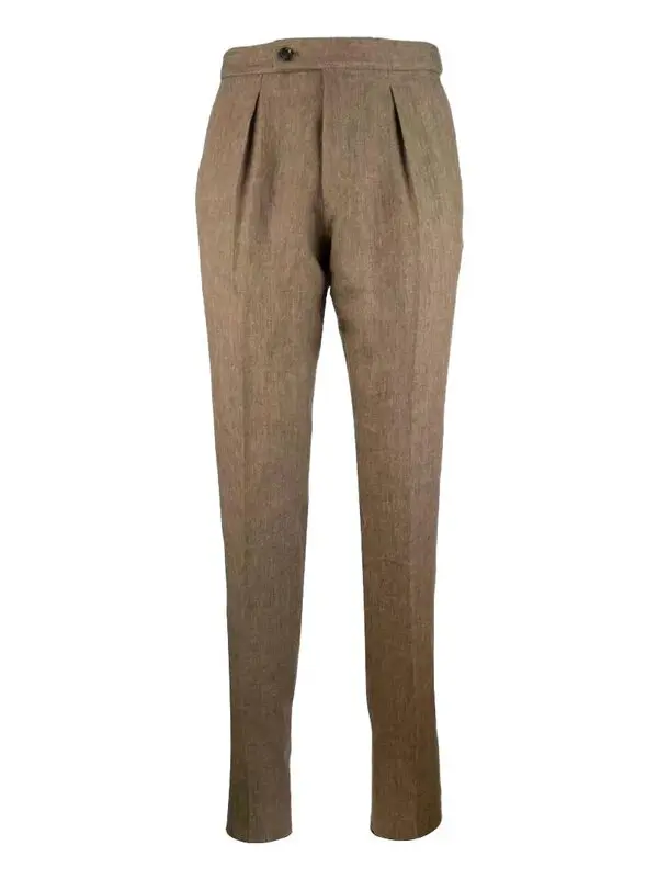 Incotex Pleated-front Tapered-leg Trousers - Brown