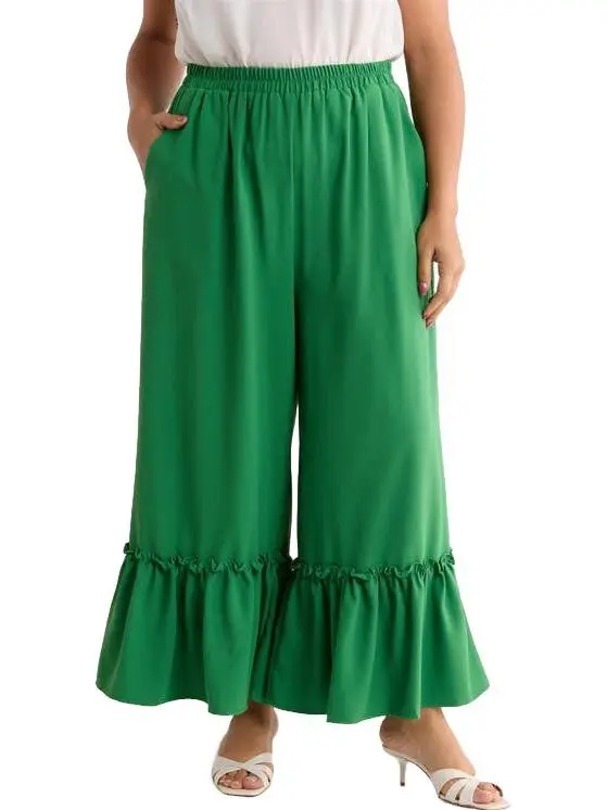 SUGARLIPS Ryder Ruffle Wide Leg Cotton Knit Pants - Green