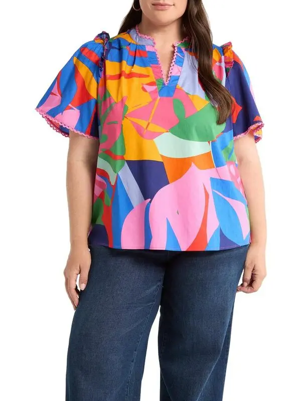 SUGARLIPS Chroma Abstract Winslet Ruffle Top - Red-blue-multi