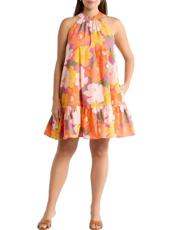 SUGARLIPS Milley Floral Della Halter Minidress - Pink-orange