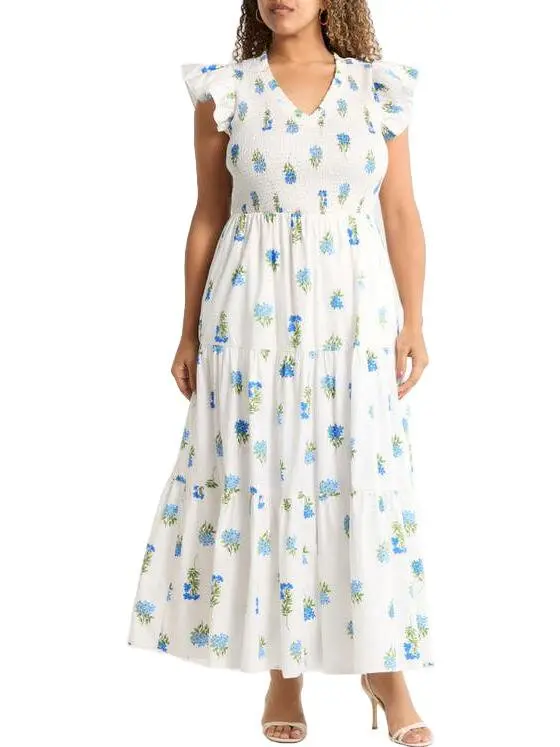 SUGARLIPS Jillian Floral Tiered Midi Dress - White Floral