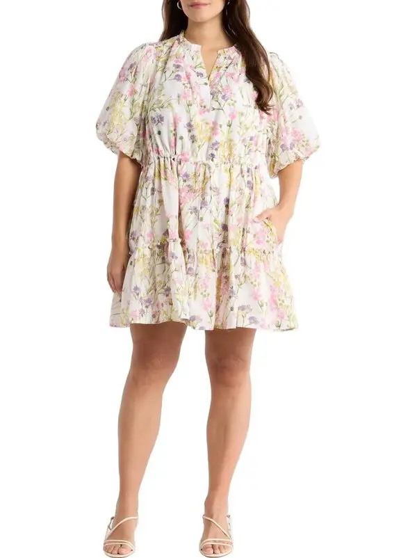 SUGARLIPS Lita Floral Noella Mini Shift Dress - White-multi