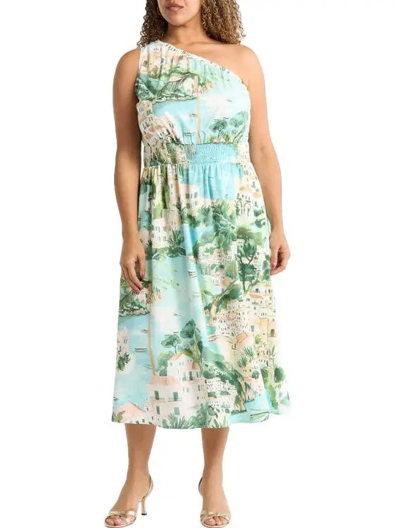 SUGARLIPS Piti Town Islay Smocked Midi Dress - Aqua-multi