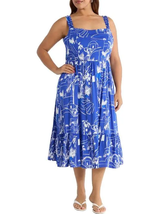 SUGARLIPS Mims Town Sunnyvale Midi Dress - White Blue