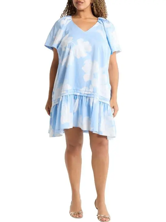 SUGARLIPS Afina Floral Seruma Shift Minidress - Babyblue-multi