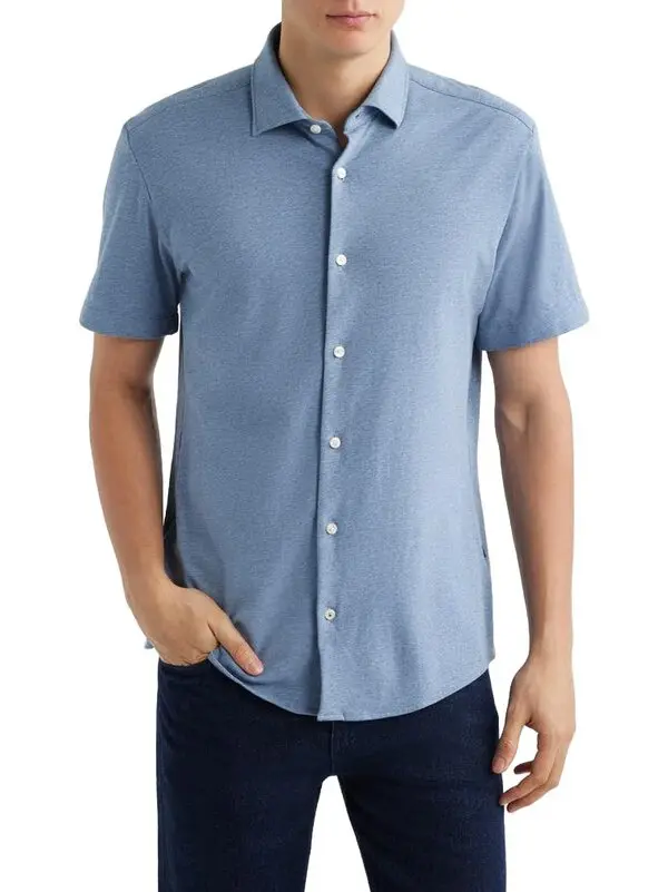 BOSS Roan Stretch Cotton Button-up Shirt - Open Blue