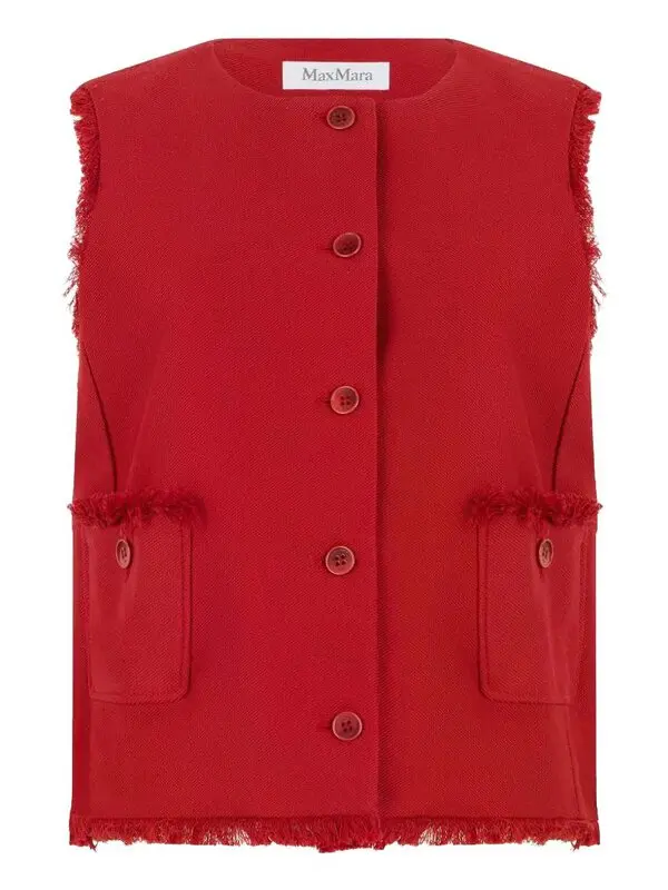 Max Mara Frayed-edge Button-up Gilet - Red