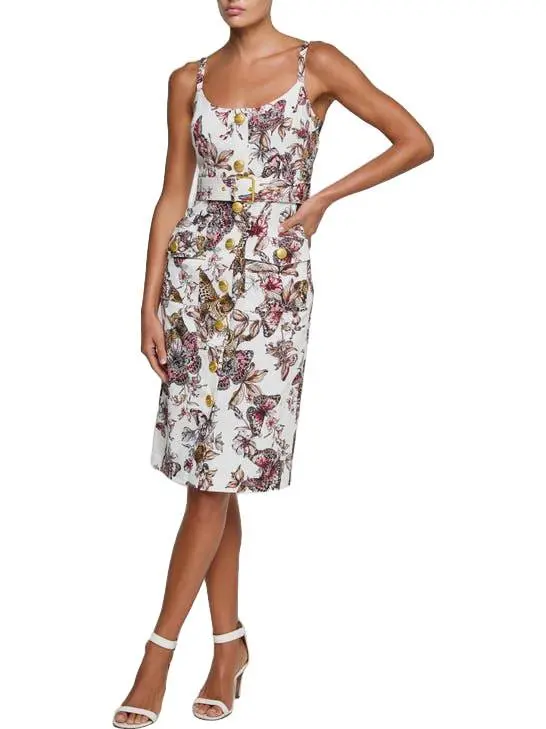 L'Agence Ida Print Sleeveless Stretch Cotton Dress - White Multi