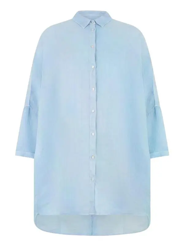 120% Lino High-low Button-down Shirt - Blue