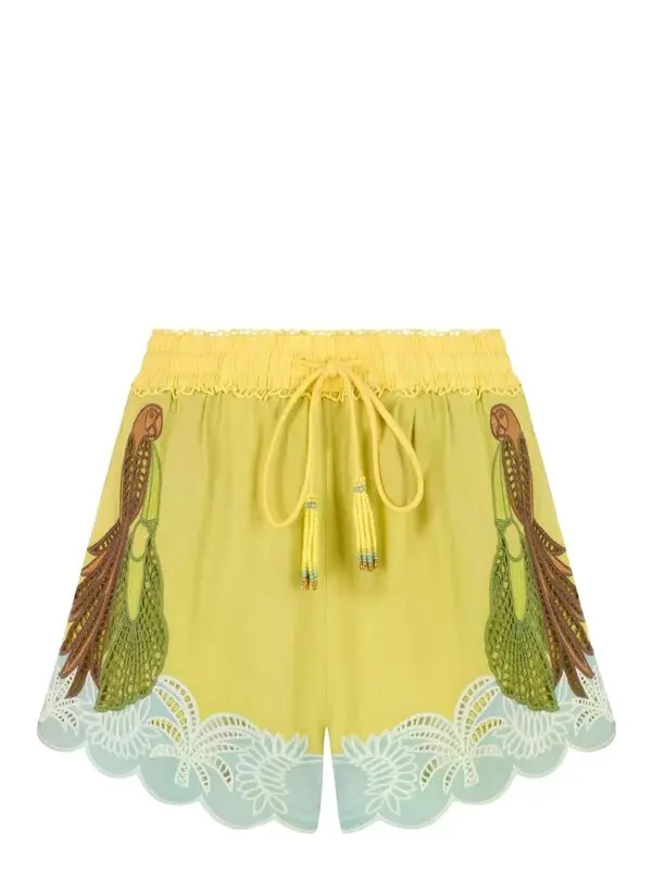 Farm Rio Embroidered Mini Shorts - Yellow
