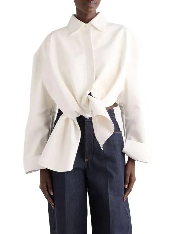 Givenchy Tie-front Leather Button-up Shirt - 100-white