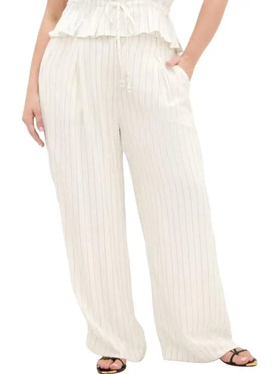 City Chic Eva Stripe Wide Leg Pants - Ivory/black