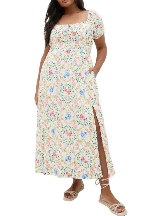 City Chic Floral Print Midi Dress - Coastal Bouquet