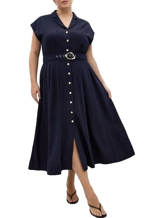 City Chic Liliyana Cap Sleeve Belted Dress - Navy
