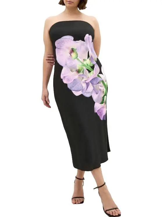 City Chic Amari Floral Strapless Maxi Dress - Lilac Orchid