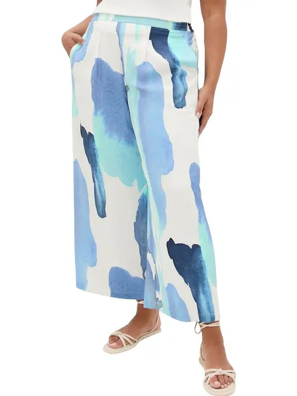 City Chic Printed Wide Leg Pants - Tranquil