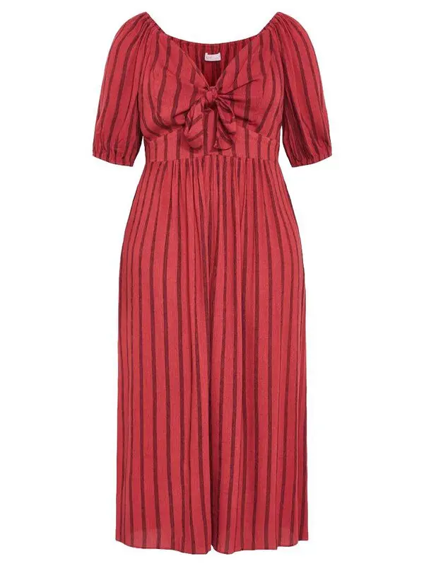 City Chic Bella Tie Front Maxi Dress - Rust Stripe