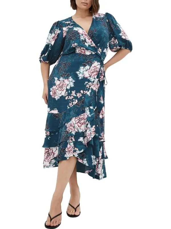 City Chic Floral Print Midi Dress - Jade Blossom