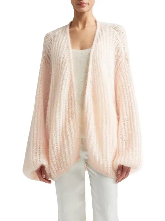 TOTEME Puff Mohair & Wool Blend Open Stitch Cardigan - Bloom