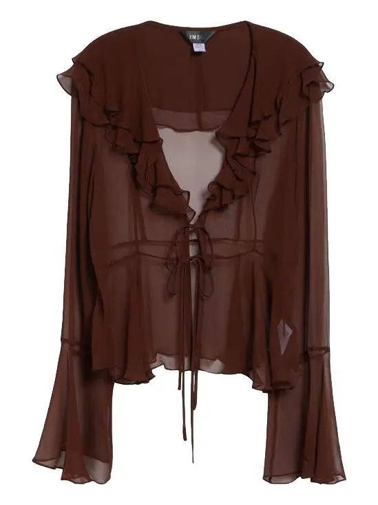 KIM SHUI Arianna Silk Chiffon Tie Shirt - Brown
