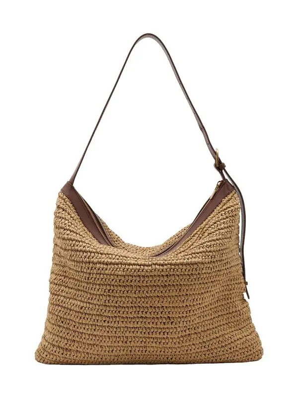REISS Margot Woven Shoulder Bag - Natural
