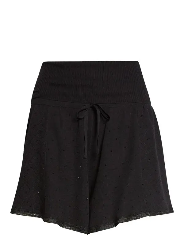 AREA Crystal Waist Cotton Jersey Shorts - Black