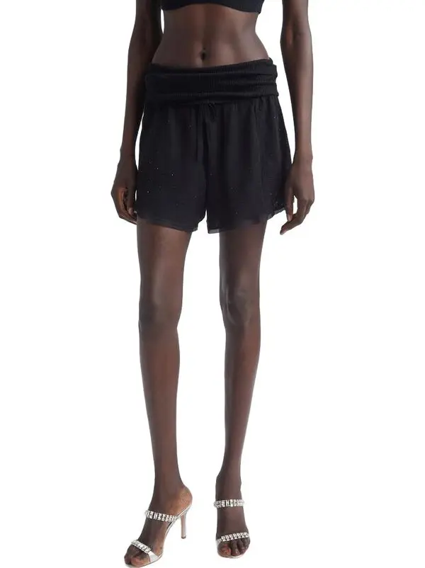 AREA Crystal Waist Cotton Jersey Shorts - Black