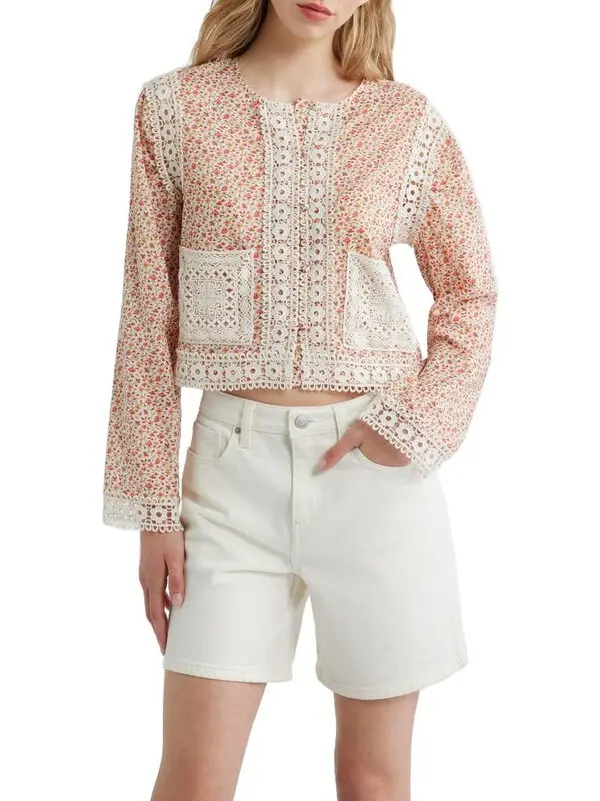 Hill House Home The Tory Crop Organic Cotton Voile Top - Geo Ditsy Ivory