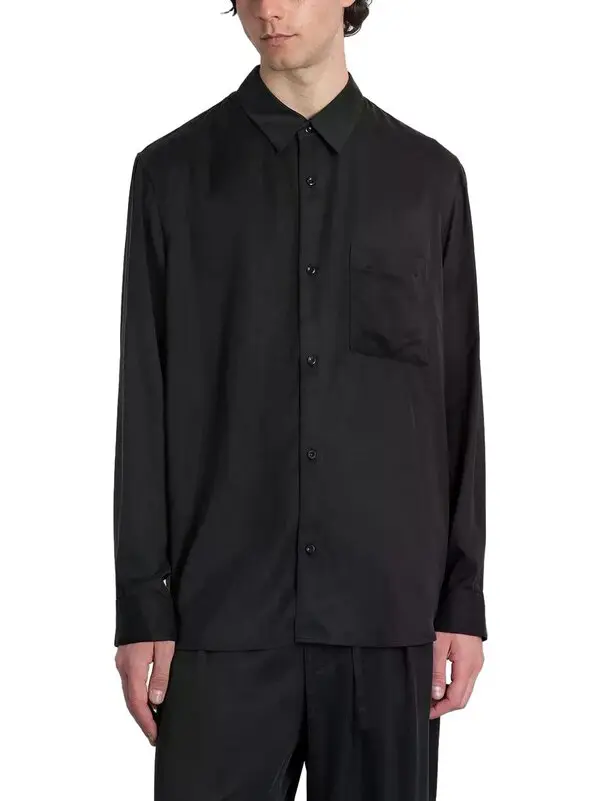 Attachment Chest-pocket Long-sleeve Shirt - Black