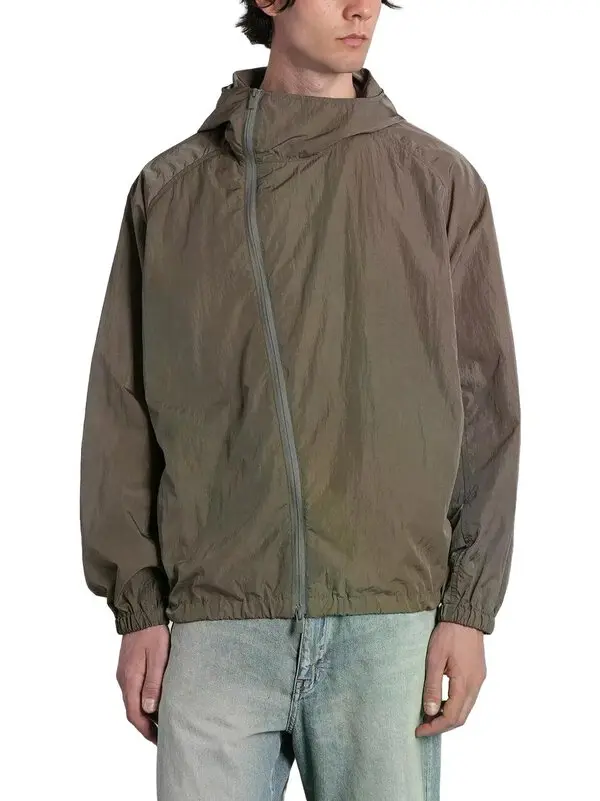 Attachment Asymmetric-zip Hooded Jacket - Brown