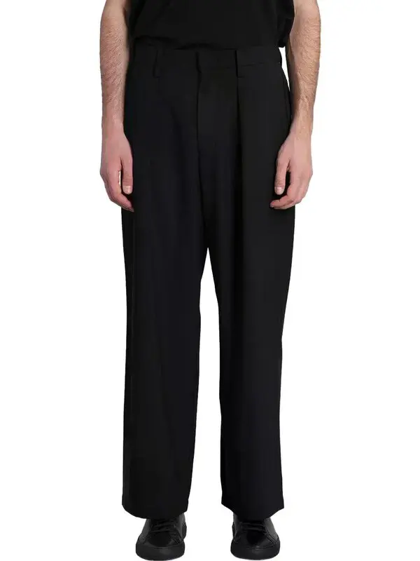 Attachment Pleated Wide-leg Trousers - Black
