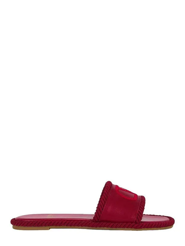 Valentino Garavani V Logo Torchon Slide Espadrilles - Deep Red