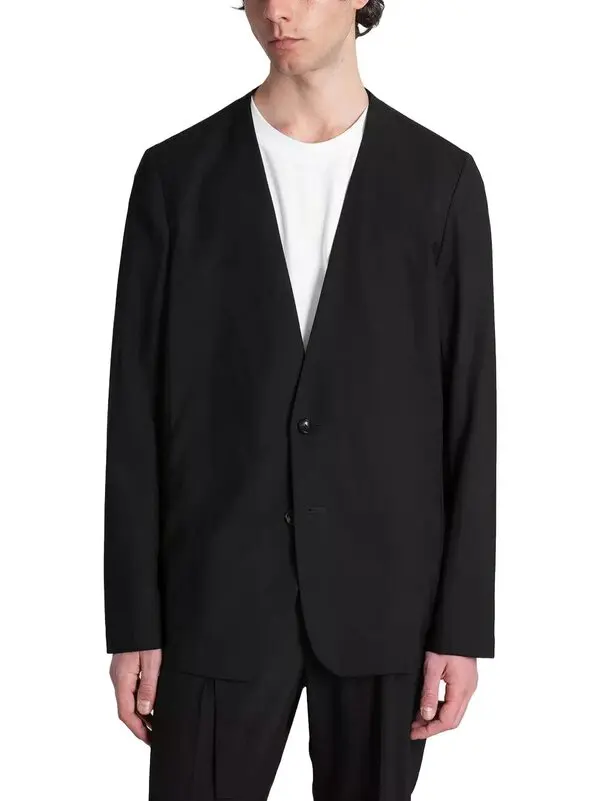 Attachment Collarless Single-breasted Jacket - Black