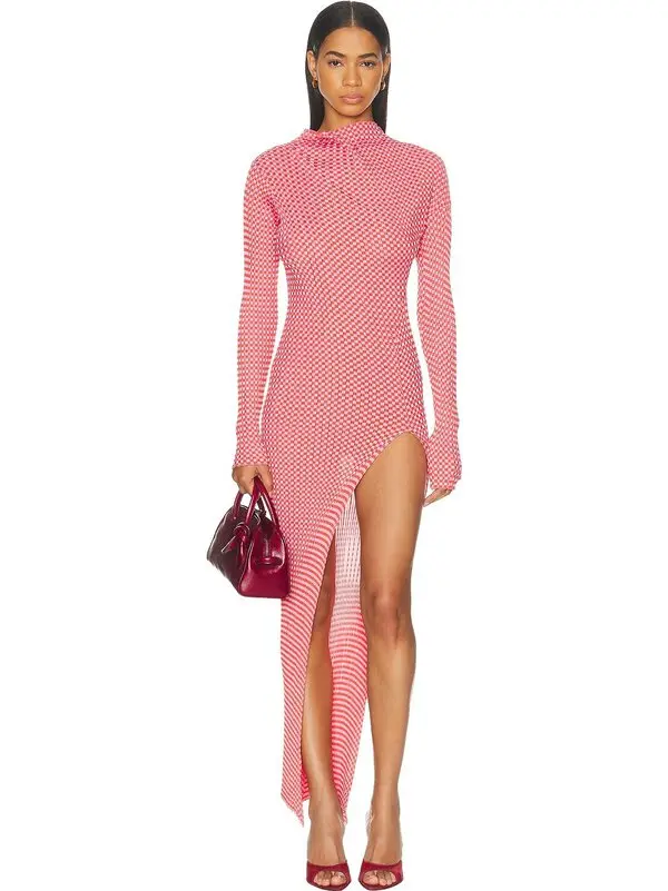 JEAN PAUL GAULTIER Long Sleeve Asymmetrical Dress - White & Red