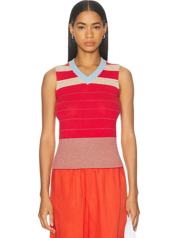 Guest In Residence Collegiate Stripe Vest Top - Scarlet Combo